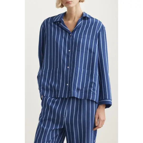 Mango Stripe Button-up Pajama Shirt - Indigo Blue