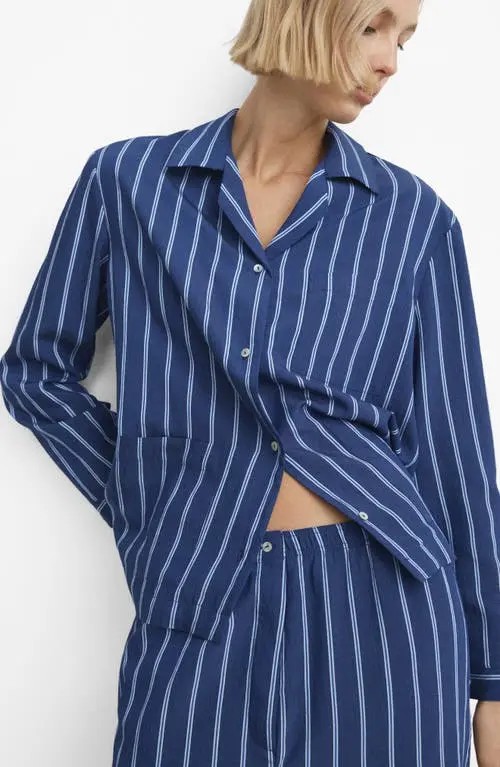 Mango Stripe Button-up Pajama Shirt - Indigo Blue