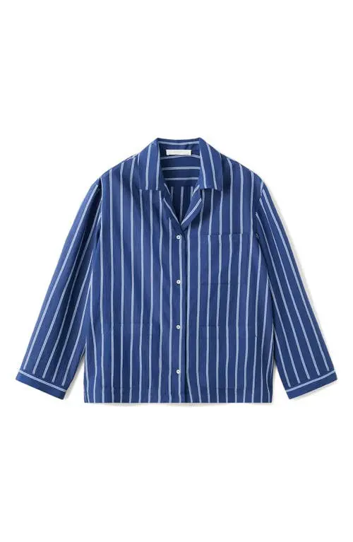 Mango Stripe Button-up Pajama Shirt - Indigo Blue