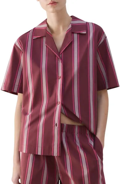 Mango Stripe Short Sleeve Cotton Pajama Top - Fuchsia