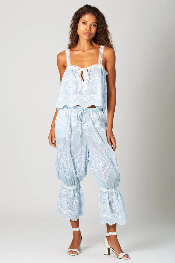 Miguelina Nell Embroidered Voile Bloomers - Blue