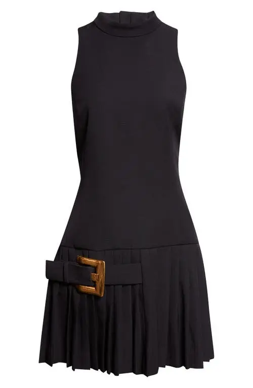 Balmain Belted Wool Grain De Poudre Minidress - Black