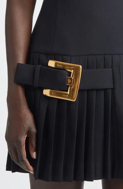 Balmain Belted Wool Grain De Poudre Minidress
