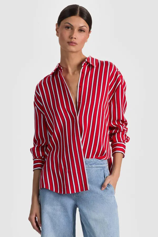 Alice + Olivia Dimitra Oversized Striped Button Down Shirt - Stripe