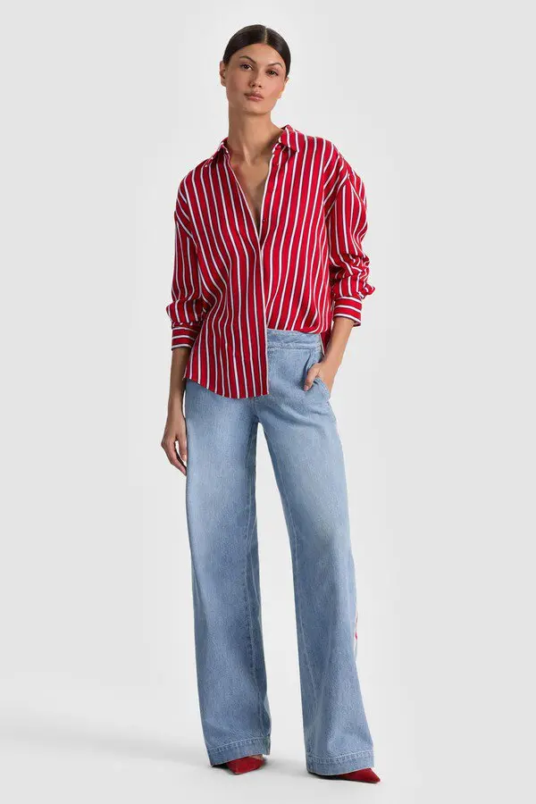 Alice + Olivia Dimitra Oversized Striped Button Down Shirt - Stripe