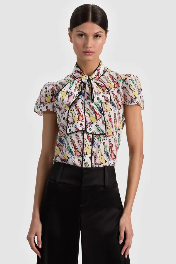 Alice + Olivia Jeannie Staceface Silk Blouse
