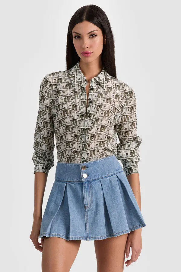 Alice + Olivia Willa Staceface Silk Blouse - Denim