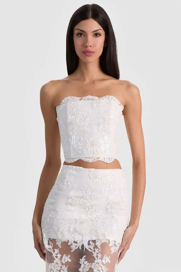 Alice + Olivia Embellished Lace Bandeau Top