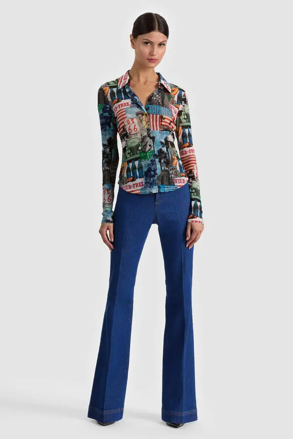 Alice + Olivia Jade Mesh Button Down Shirt - Violet