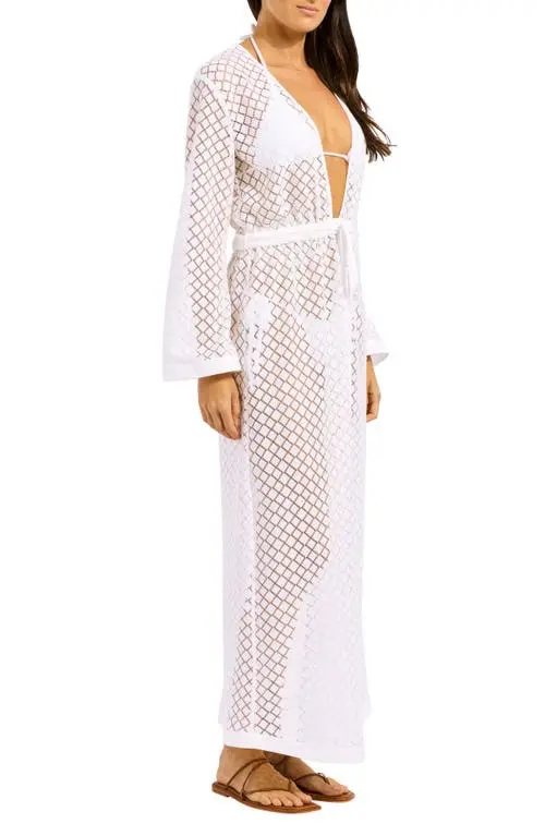Seafolly Tie Belt Long Sleeve Sheer Lace Cover-up