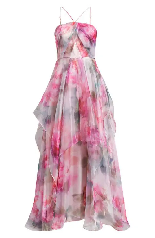Eliza J Floral Print Strap Ballgown - Rose