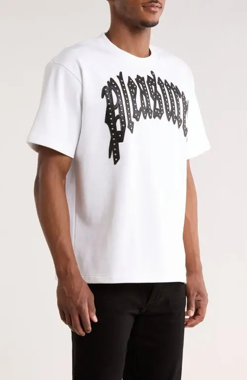 PLEASURES Twitch Leather Appliqué & Rhinestone T-shirt - White