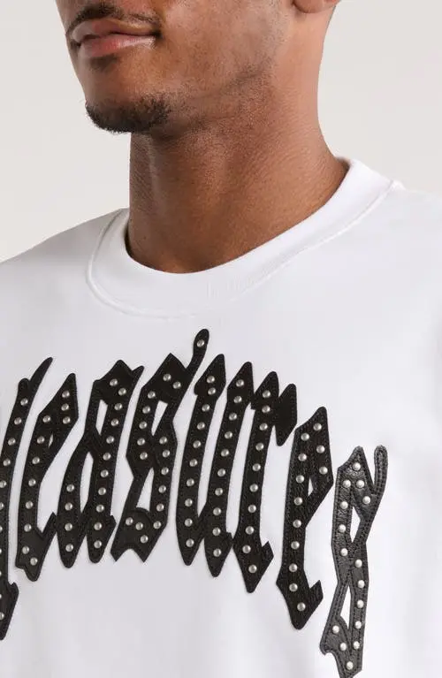 PLEASURES Twitch Leather Appliqué & Rhinestone T-shirt - White