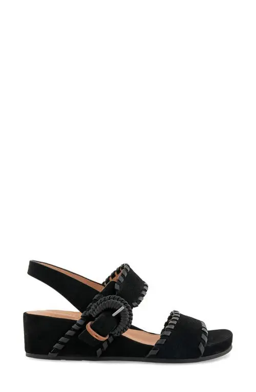 Gentle Souls Slingback Wedge Sandal - Black Suede