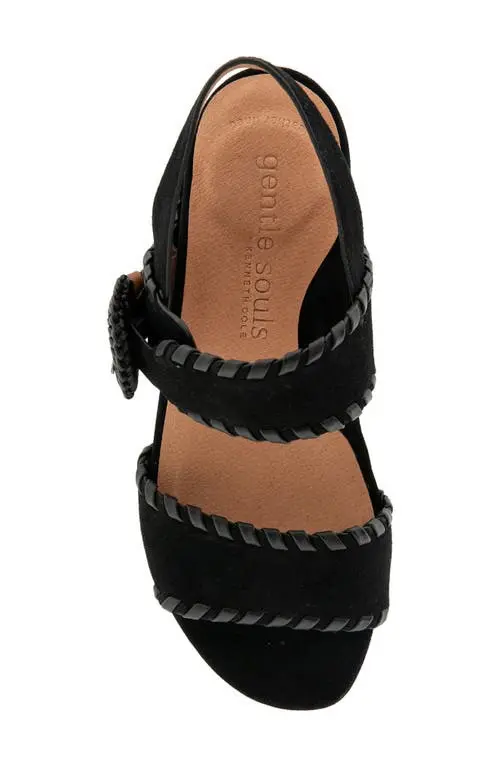 Gentle Souls Slingback Wedge Sandal - Black Suede