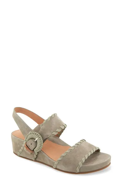 Gentle Souls Gayle Slingback Wedge Sandal - Silver Sage Suede