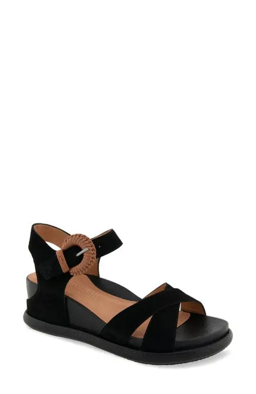 Gentle Souls Jaylee Ankle Strap Wedge Sandal - Black Suede