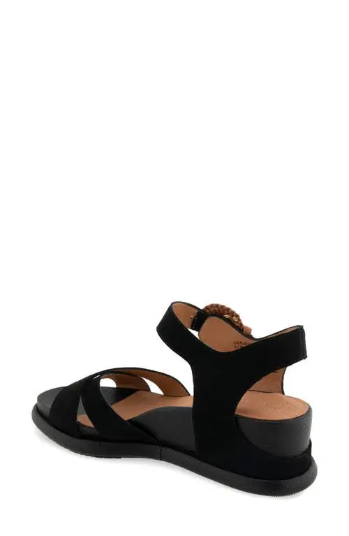 Gentle Souls Jaylee Ankle Strap Wedge Sandal - Black Suede