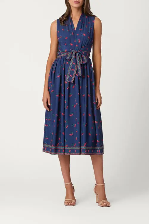 Shoshanna Cherry Print Crepe De Chine Thorton Dress