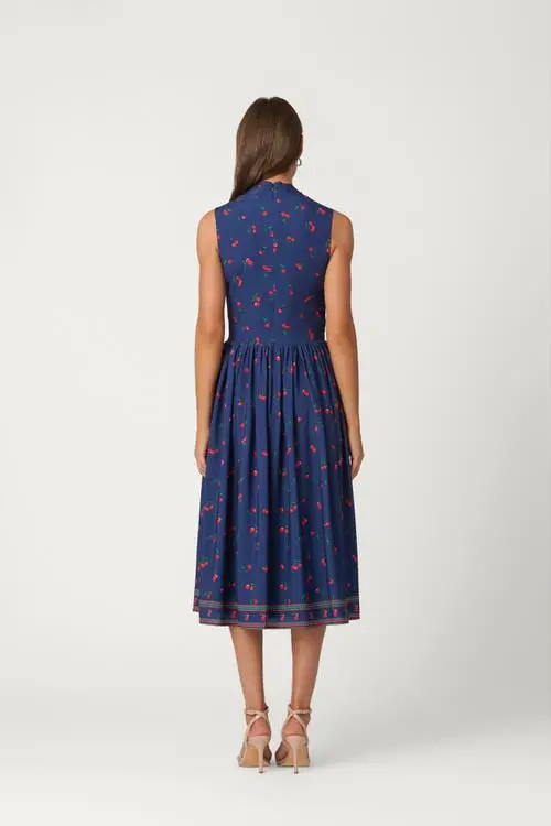 Shoshanna Cherry Print Crepe De Chine Thorton Dress