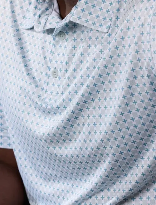 REEBOK Big & Tall Mini Geometric Print Performance Polo Shirt - Ice Blue