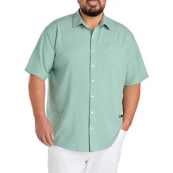 HARBOR BAY BY DXL Big & Tall Small Plaid Microfiber Sport Shirt V2