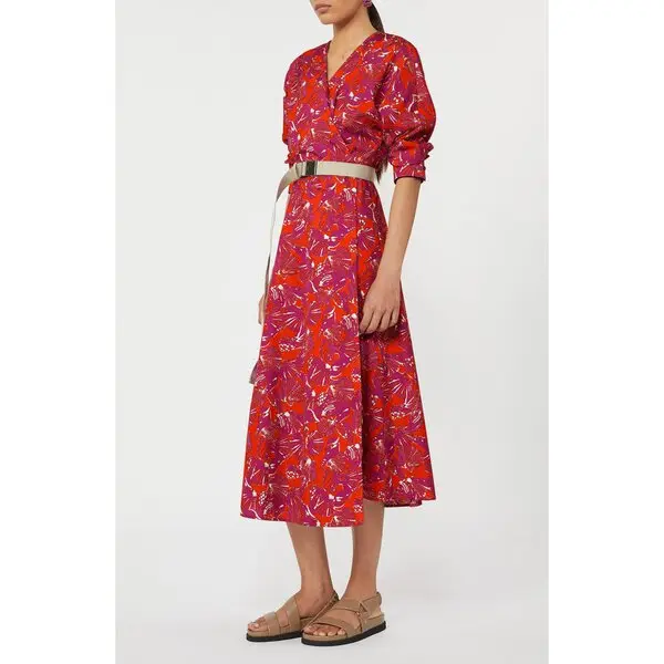 Max Mara Camino Shell Print Cotton Poplin Wrap Dress - Coral