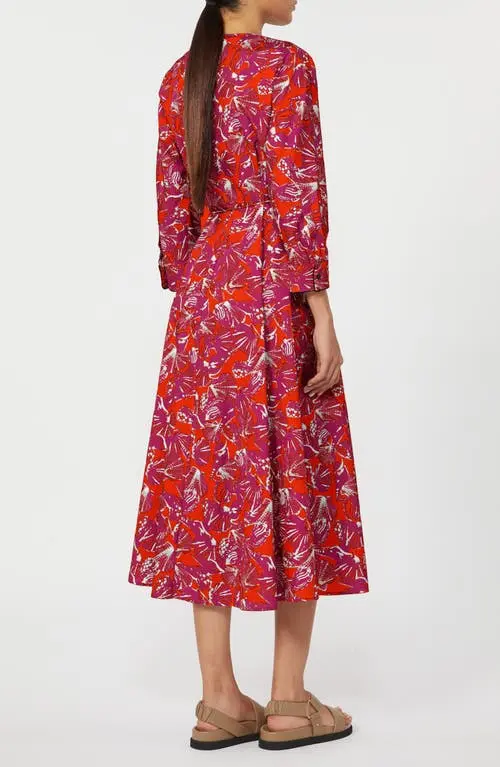 Max Mara Camino Shell Print Cotton Poplin Wrap Dress - Coral