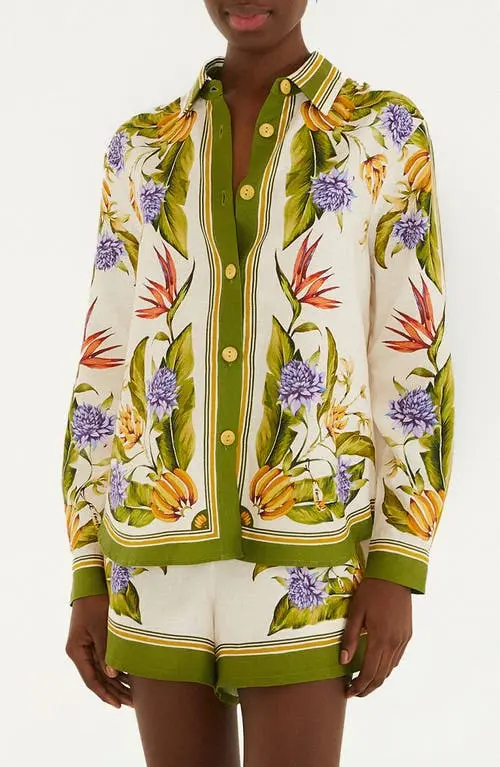 Farm Rio Tropical Scarf Print Button-up Shirt