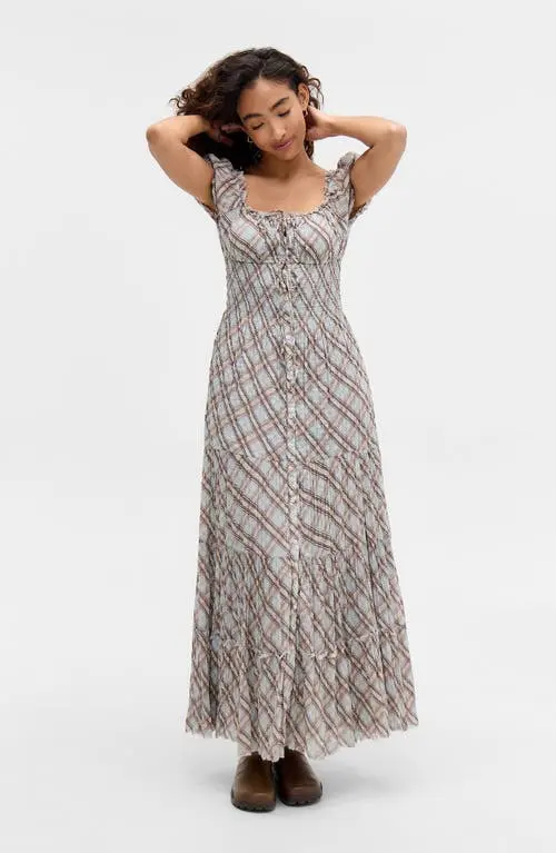 urban outfitters maxi dress NWT Lychee Mix Print Sz with 4 Smocked Halter Top 100% Nylon \ Kimchi Blue In The Garden