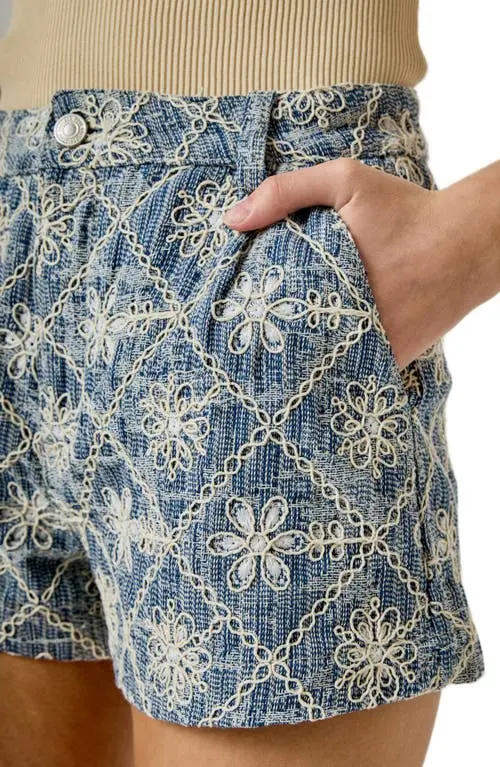 Endless Rose Floral Embroidered Denim High-waisted Shorts