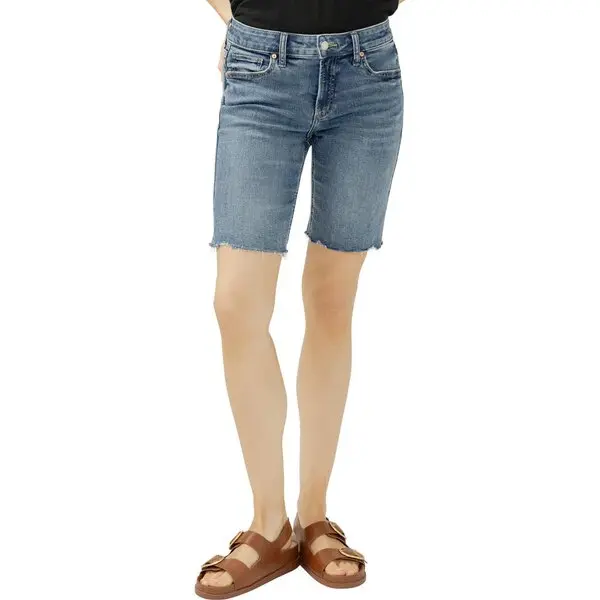 SILVER JEANS CO. Elyse Curvy Raw Hem Denim Bermuda Shorts