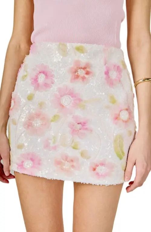 Endless Rose Floral Sequin Lace Mini Skirt - White