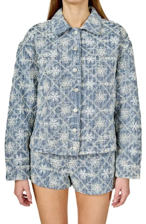 Endless Rose Floral Embroidered Denim Jacket
