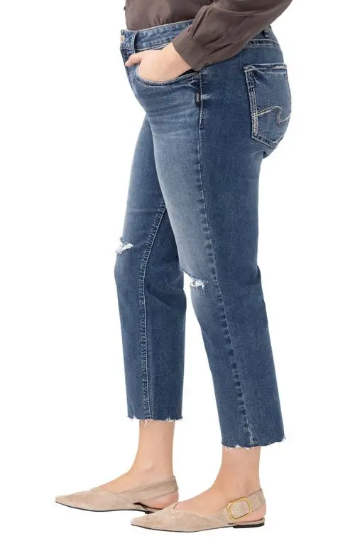 SILVER JEANS CO. Avery Curvy Ripped Raw Hem Straight Leg Jeans