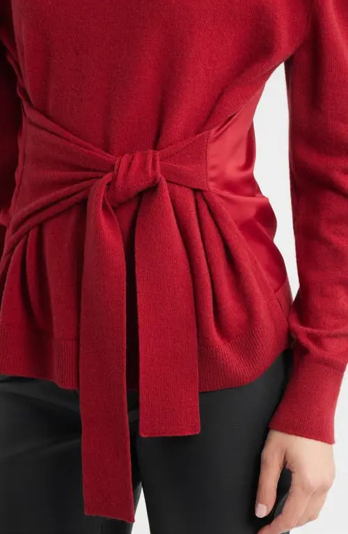 BOSS Tie Waist Mixed Media Turtleneck Sweater