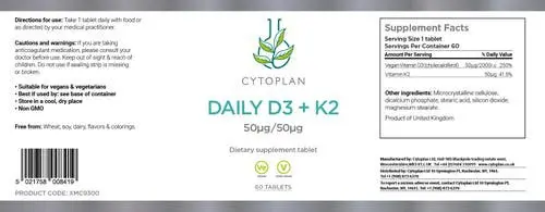 CYTOPLAN Daily Vitamin D3 & K2 60 Usa