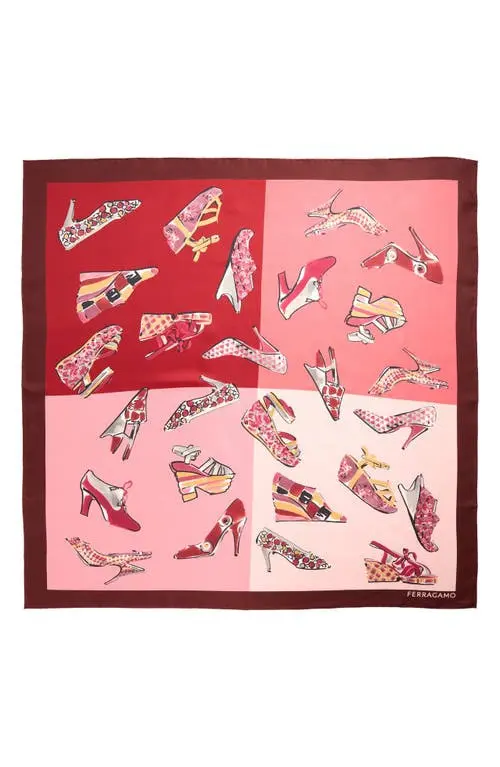 FERRAGAMO Genio Print Silk Square Scarf - Rose/red