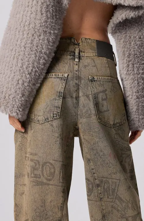 Desigual Graffiti Print Wide Leg Jeans - Medium Beige