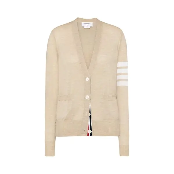 Thom Browne 4-bar Relaxed Fit V-neck Cardigan - Tan