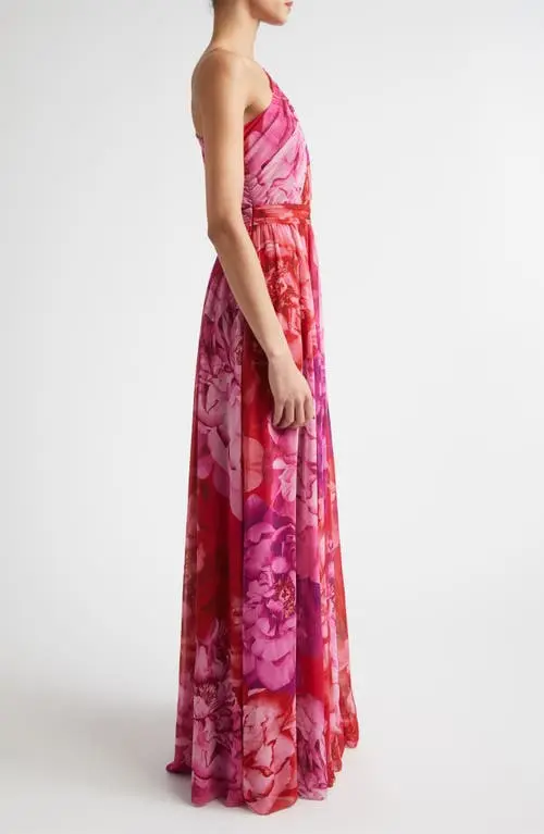 St. John Le Jardin Print Georgette One-shoulder Gown