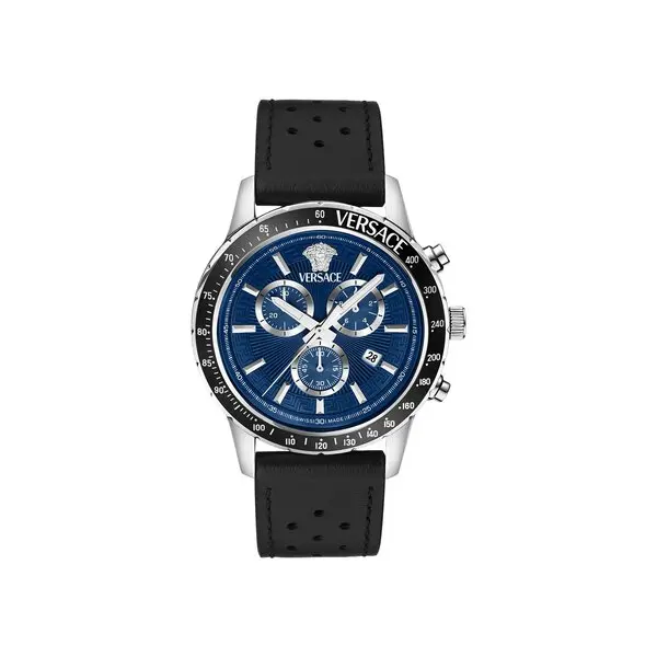 Versace Sport Chrono Leather Watch - Silver