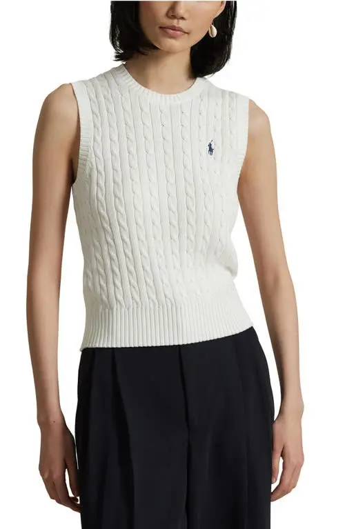 Polo Ralph Lauren Cable Knit Cotton Sweater Vest - White