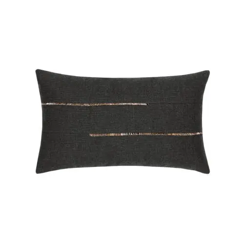 Elaine Smith Micro Fringe Lumbar Indoor & Outdoor Woven Accent Lumbar Pillow With Chenille Accents - Carbon
