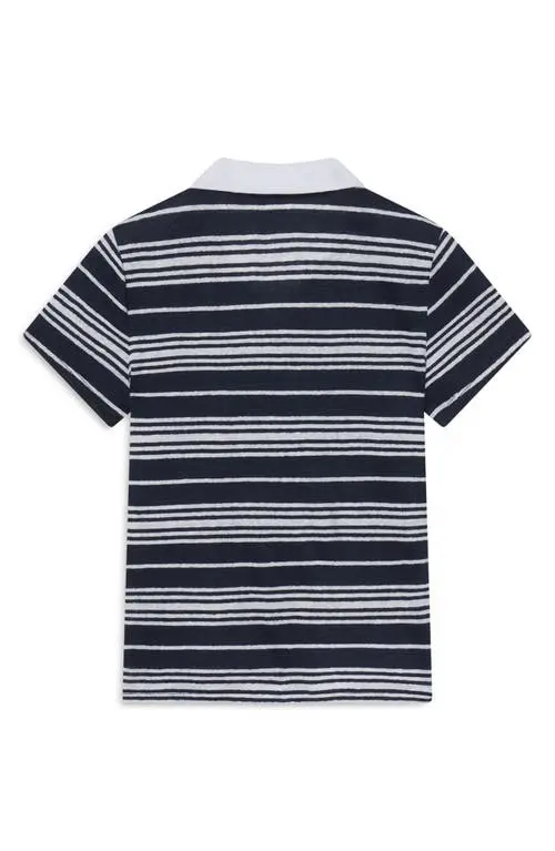 FRAME Stripe Stretch Linen Polo Top - Navy Multi