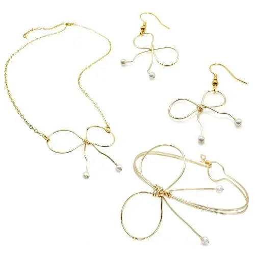 ALEGRIA ACCESSORIES Bow Chain Necklace With Pearls