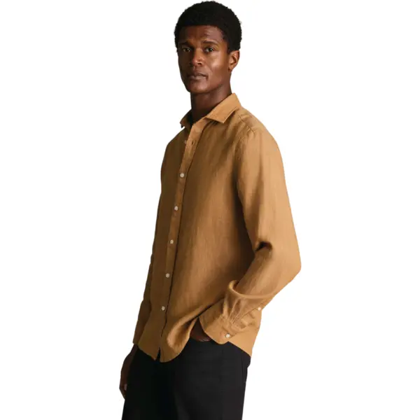 CHARLES TYRWHITT Plain Pure Linen Shirt - Gold