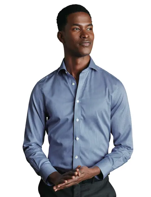 CHARLES TYRWHITT Non-iron Puppytooth Cutaway Collar Shirt - Royal Blue