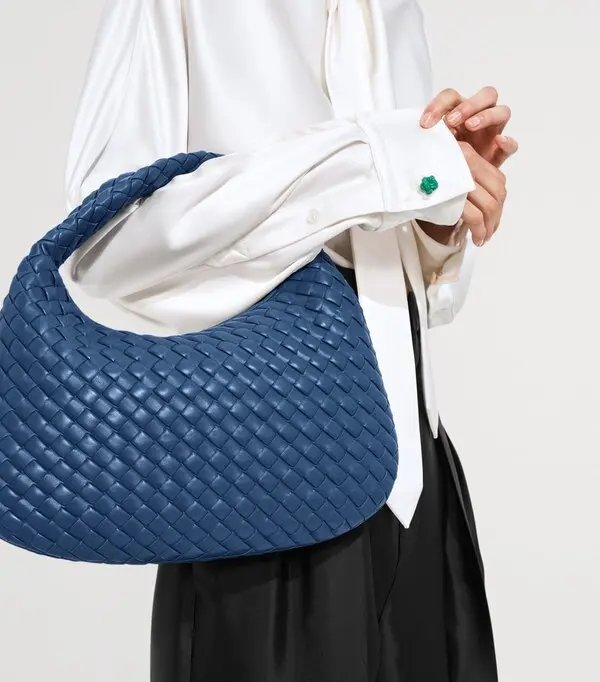 Bottega Veneta Small Intrecciato Leather Shoulder Bag - Blue