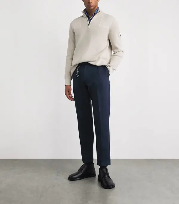 Paul & Shark Linen-cotton Pleated Straight Chinos - Navy